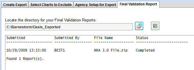 Print Final Validation OASIS Report from Barnestorm (OASIS, Reports, Validation Report)